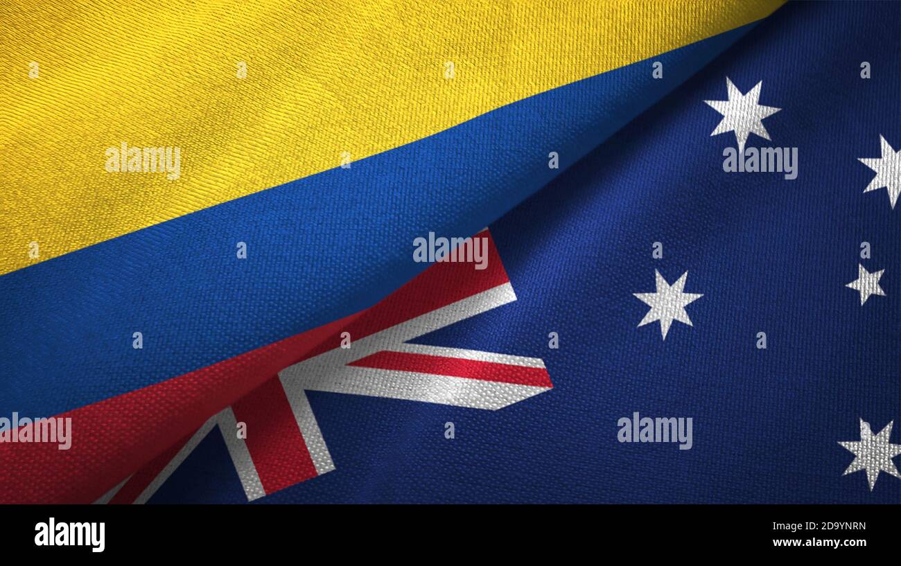 Colombia and Australia two flags textile cloth, fabric texture Stock ...
