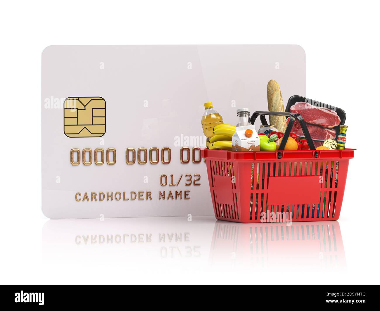 Paying for shopping basket full of grocery products with credit card ...