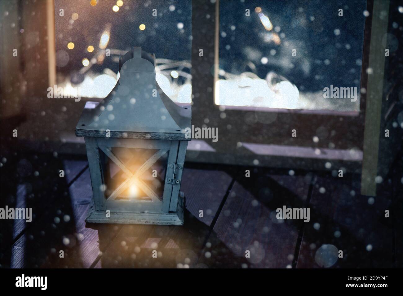 beautiful Christmas view with a window and a lamp Stock Photo - Alamy