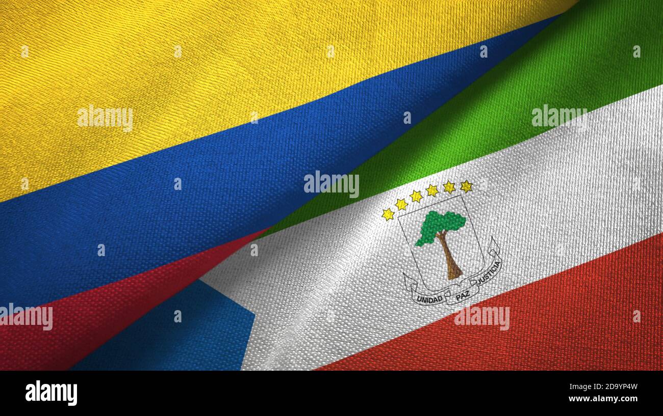 Colombia and Equatorial Guinea two flags textile cloth, fabric texture ...