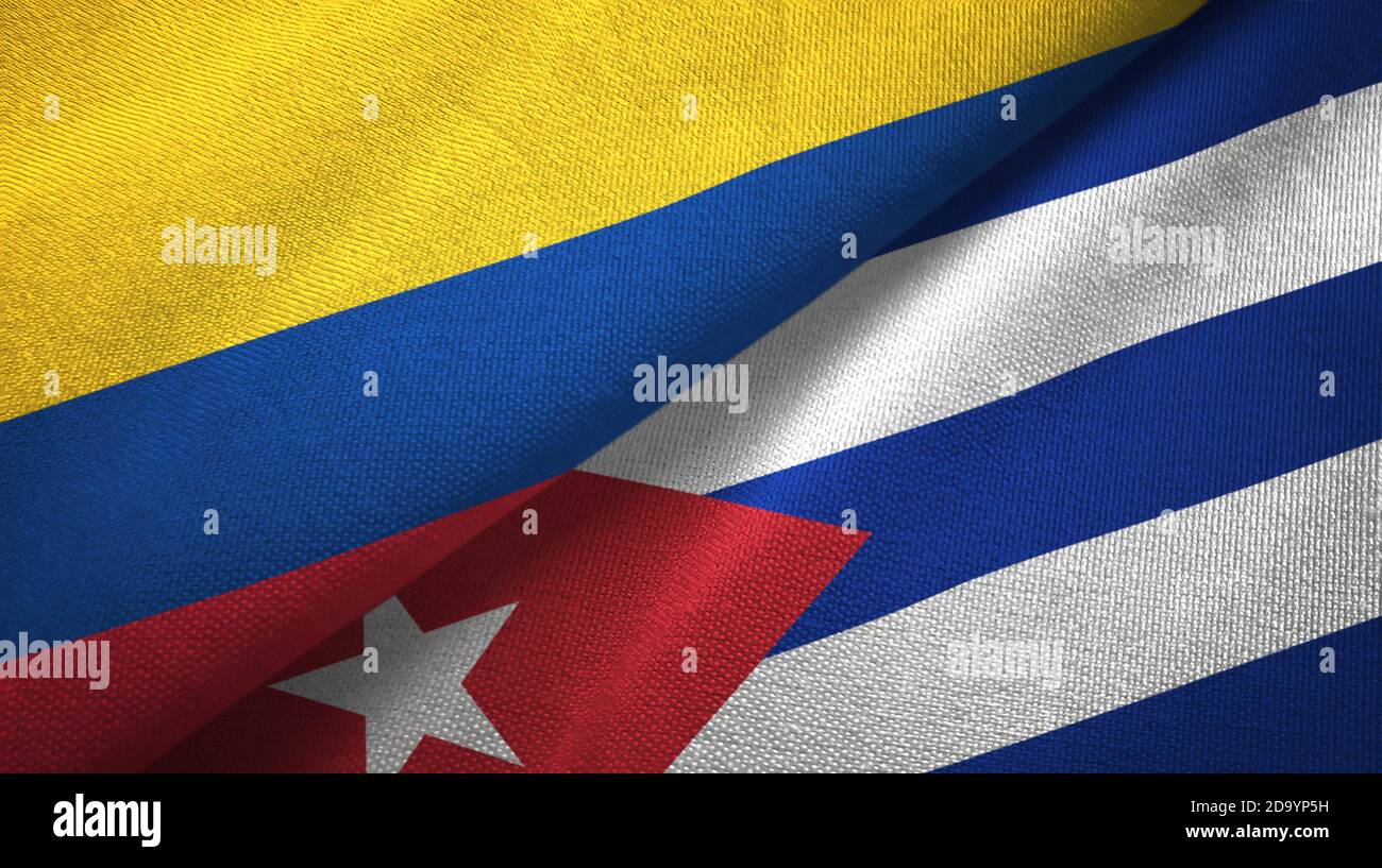 Colombia and Cuba two flags textile cloth, fabric texture Stock Photo ...
