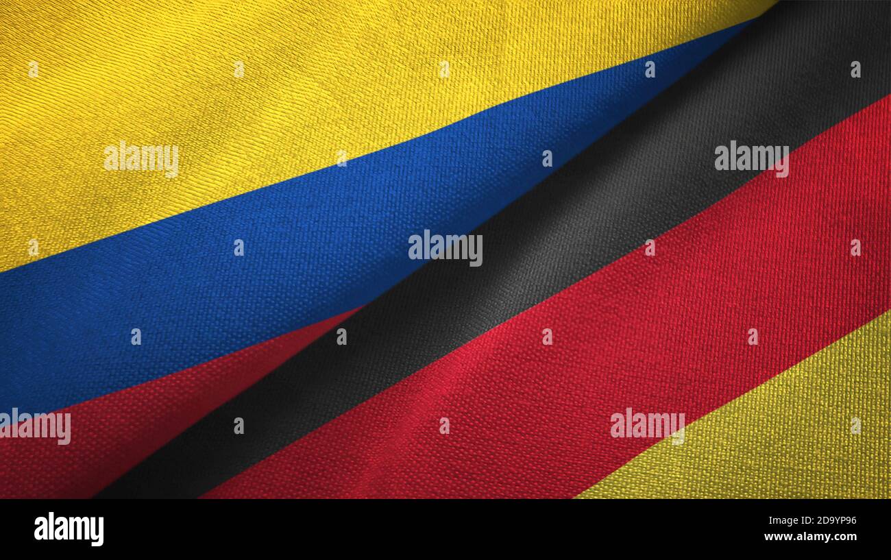 Colombia and Germany two flags textile cloth, fabric texture Stock ...