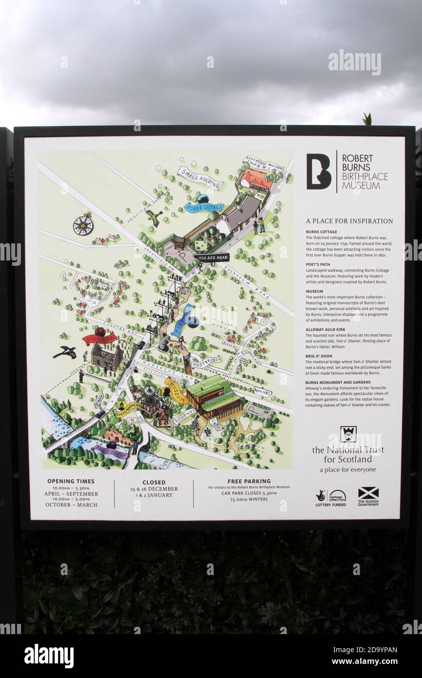 Burns Cottage, Alloway, South Ayrshire, Scotland, UK. The useful map ...