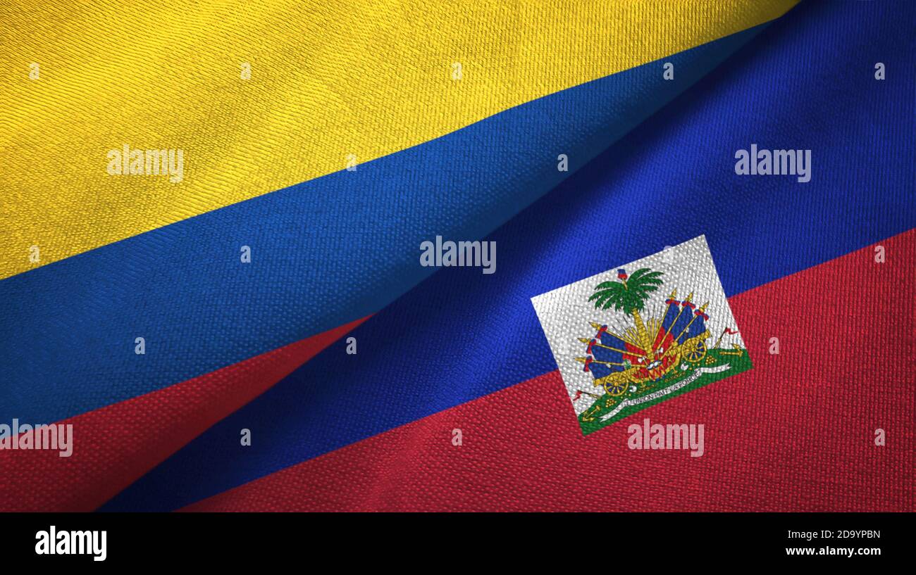 Colombia and Haiti two flags textile cloth, fabric texture Stock Photo ...