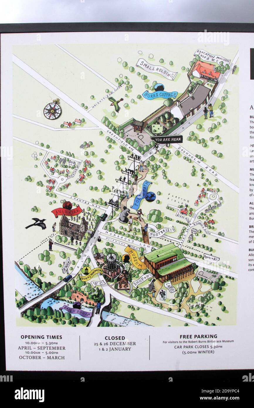 Burns Cottage, Alloway, South Ayrshire, Scotland, UK. The useful map ...