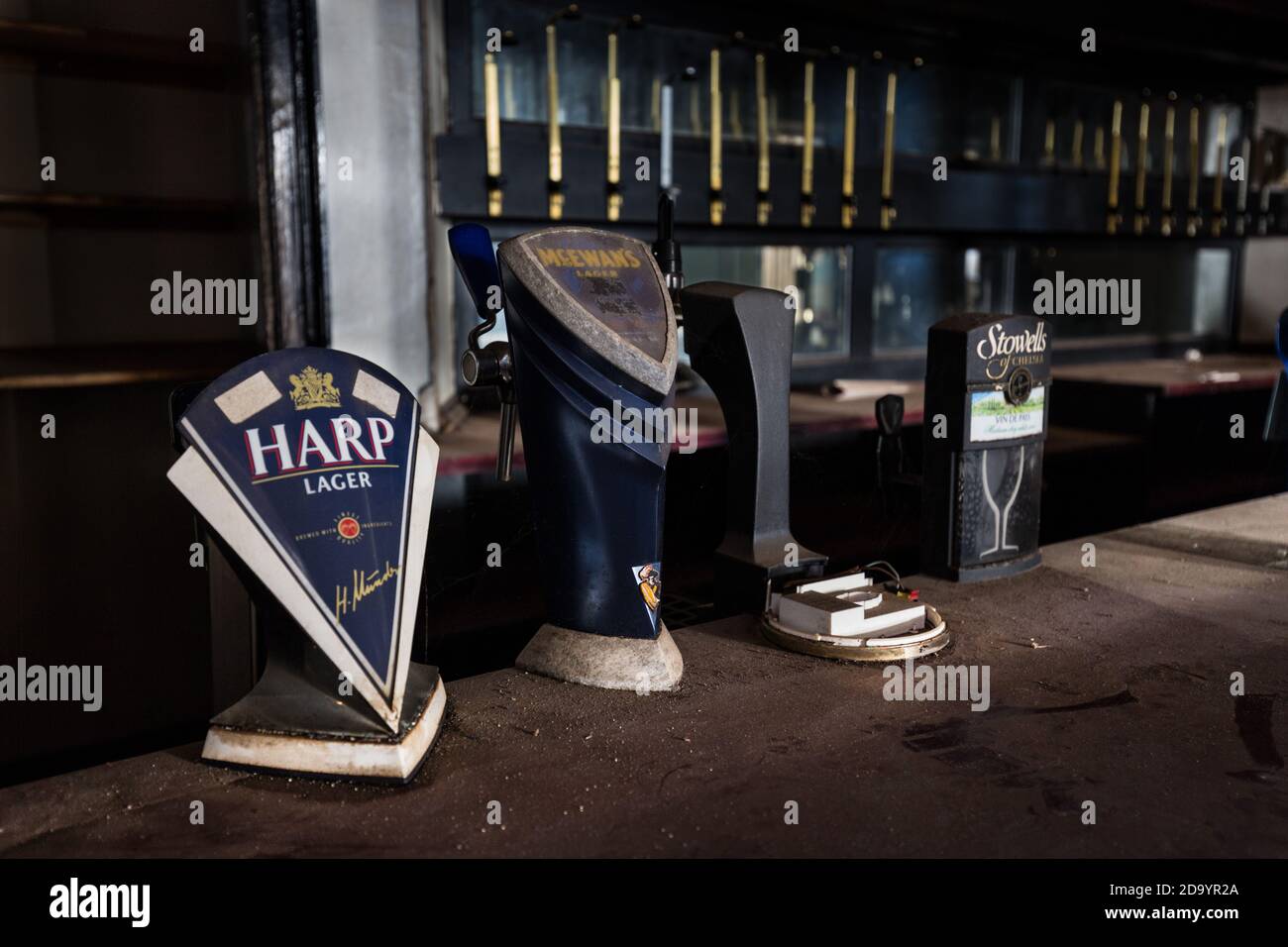 Beer pumps in the bar, Wellington Rooms / Irish Centre Stock Photo - Alamy