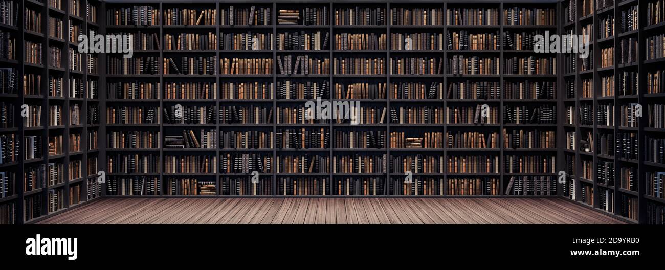 Bookshelves in the library with old books 3d render 3d illustration ...