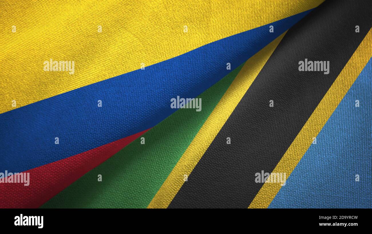 Colombia and Tanzania two flags textile cloth, fabric texture Stock ...