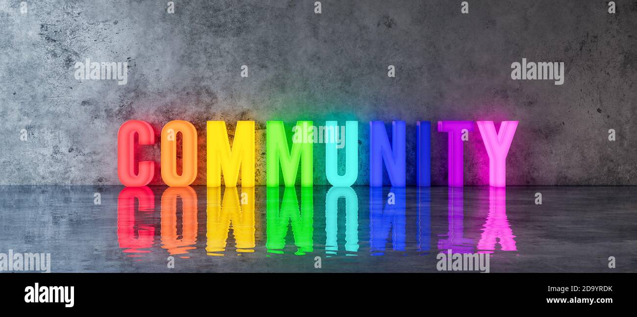 Community text sign on concrete wall 3d render 3d illustration Stock ...