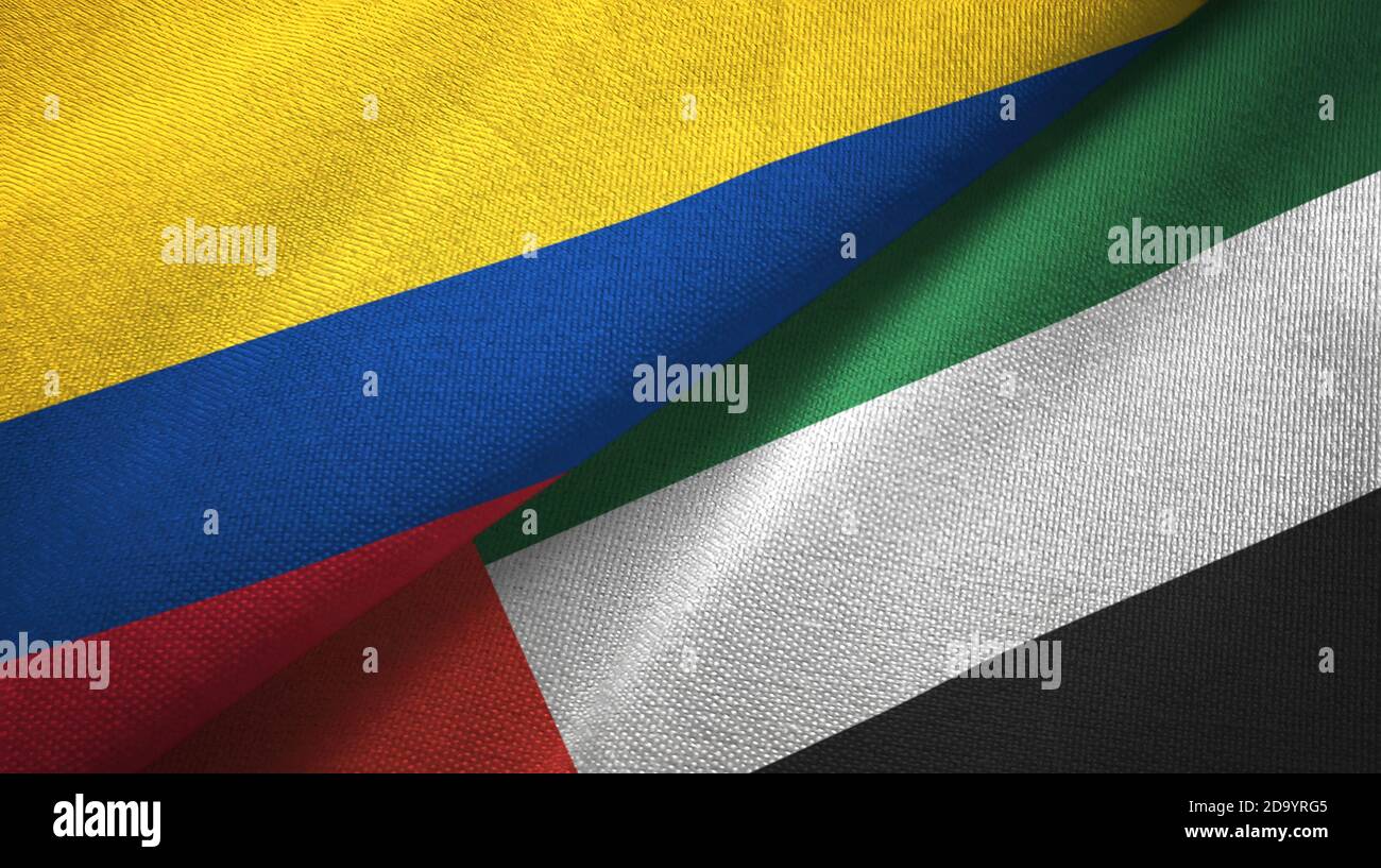 Colombia and United Arab Emirates two flags textile cloth, fabric ...