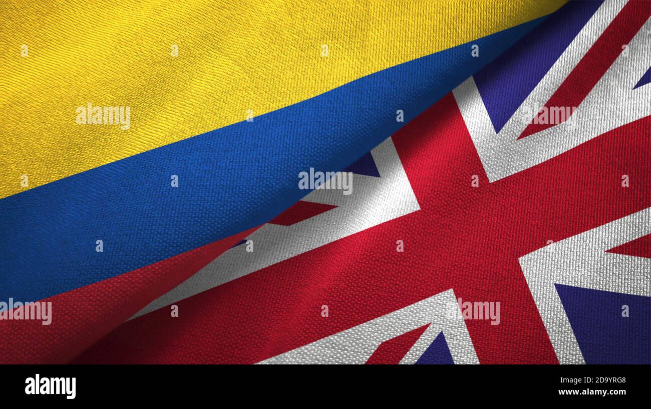 Colombia and United Kingdom two flags textile cloth, fabric texture ...