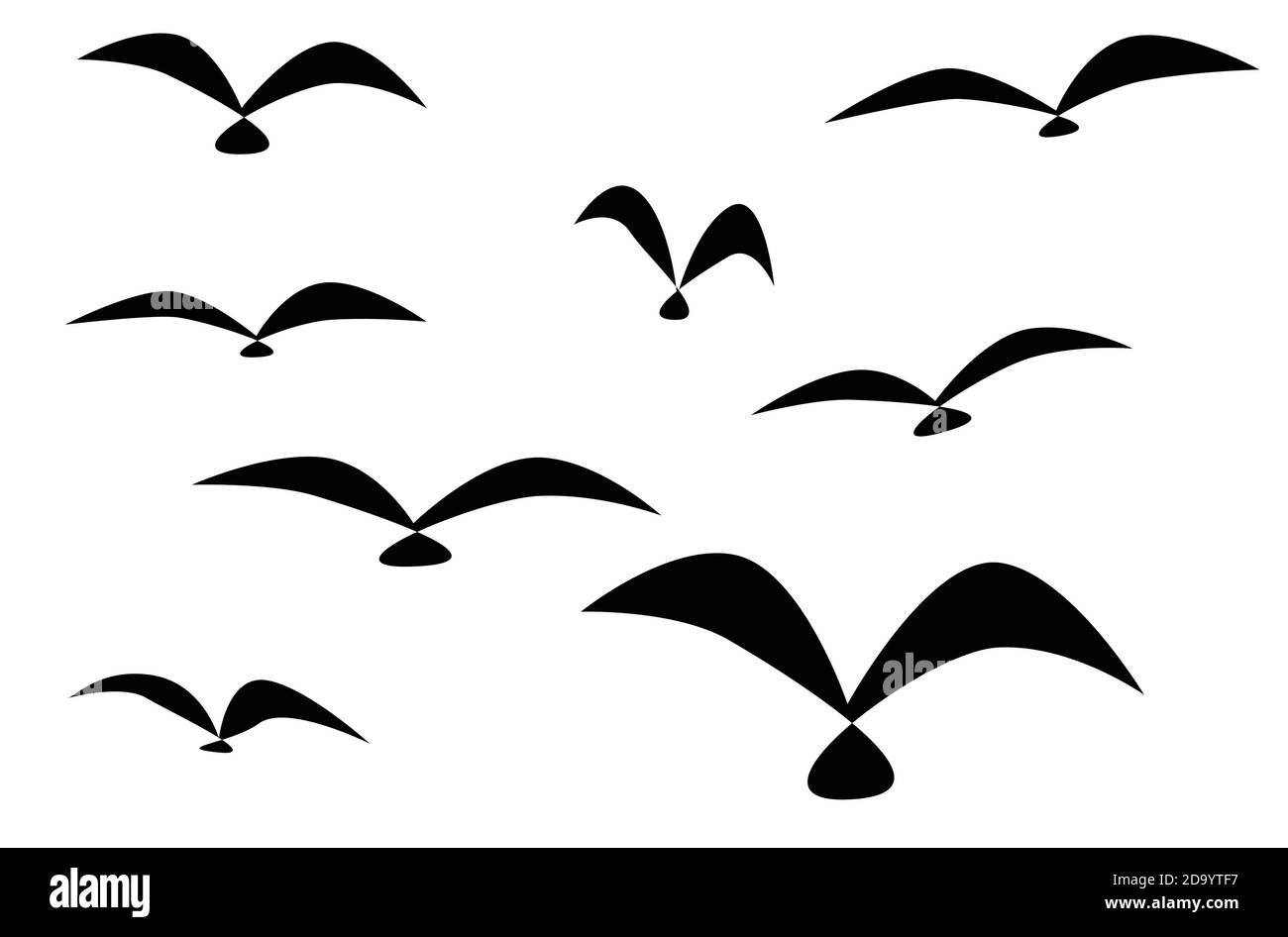 An abstract flock of birds in silhouette over a white background Stock ...