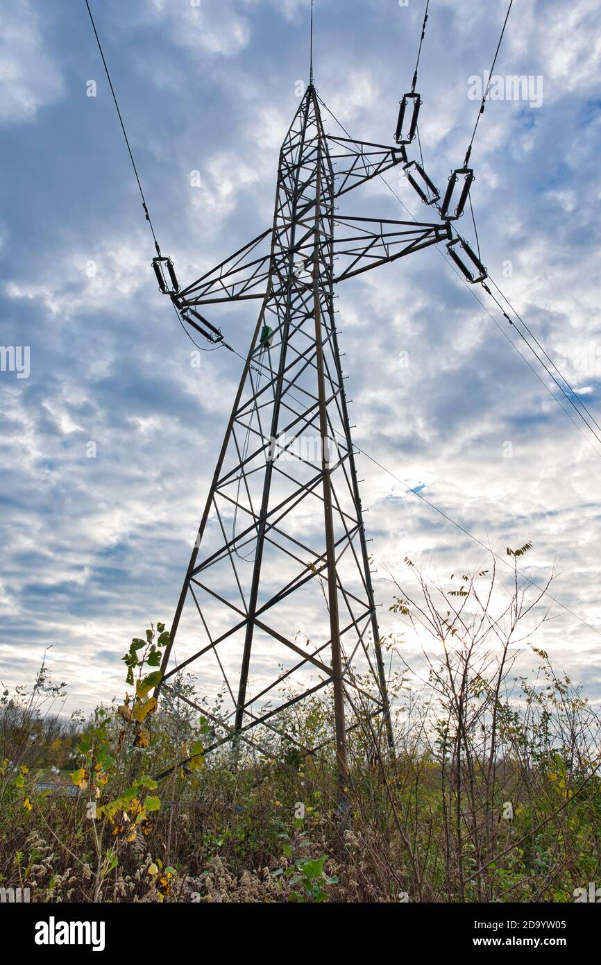 Tall high voltage electric pole in nature Stock Photo - Alamy