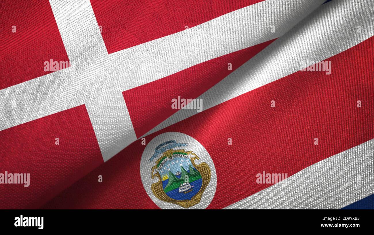 Denmark and Costa Rica two flags textile cloth, fabric texture Stock ...