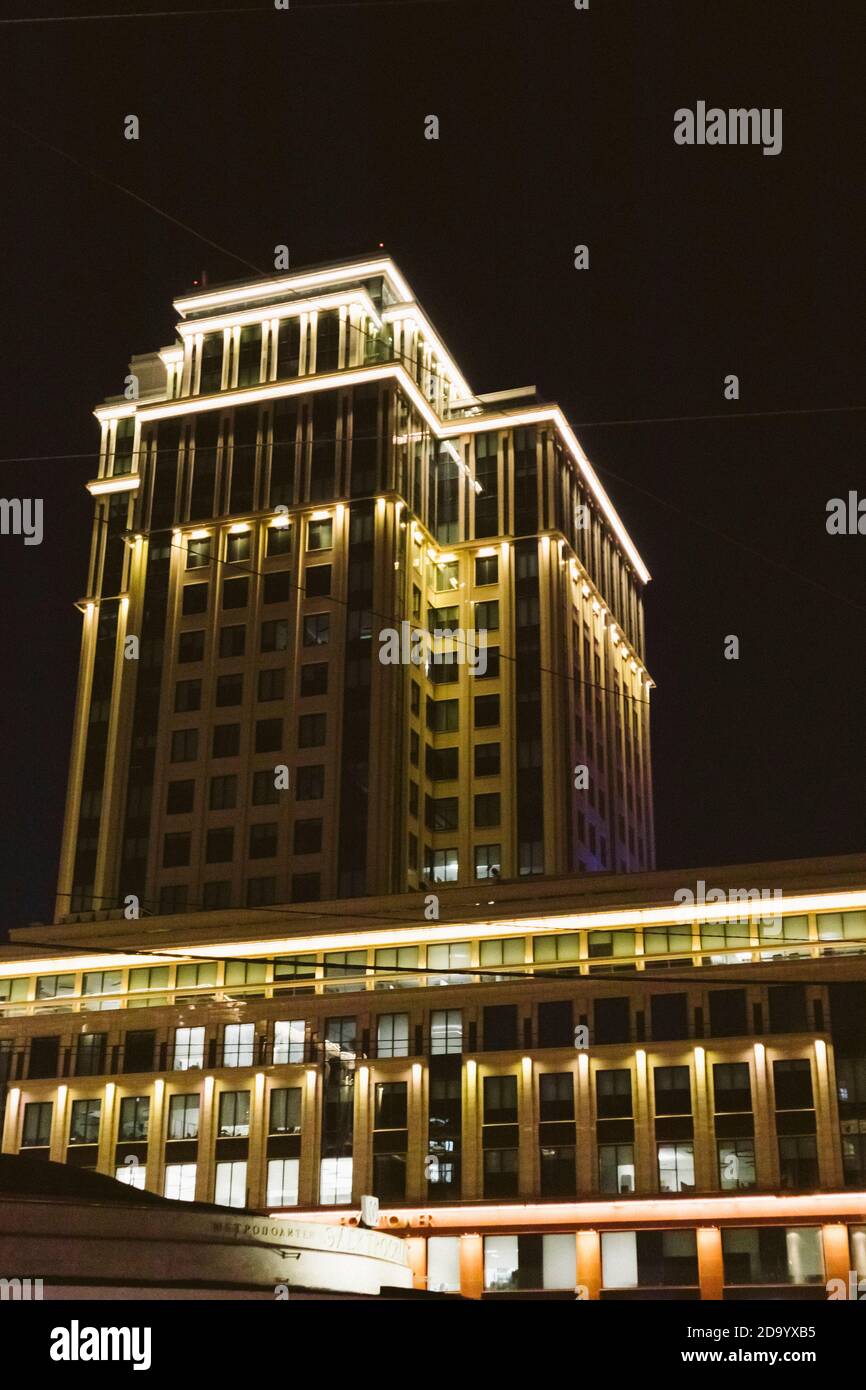 high-tech architecture night illumination tower geometry skyscraper ...