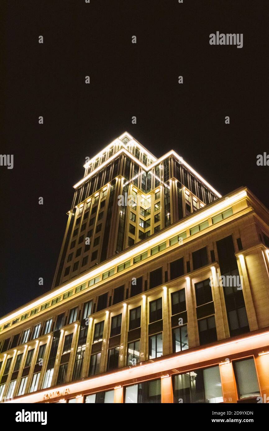 high-tech architecture night illumination tower geometry skyscraper ...