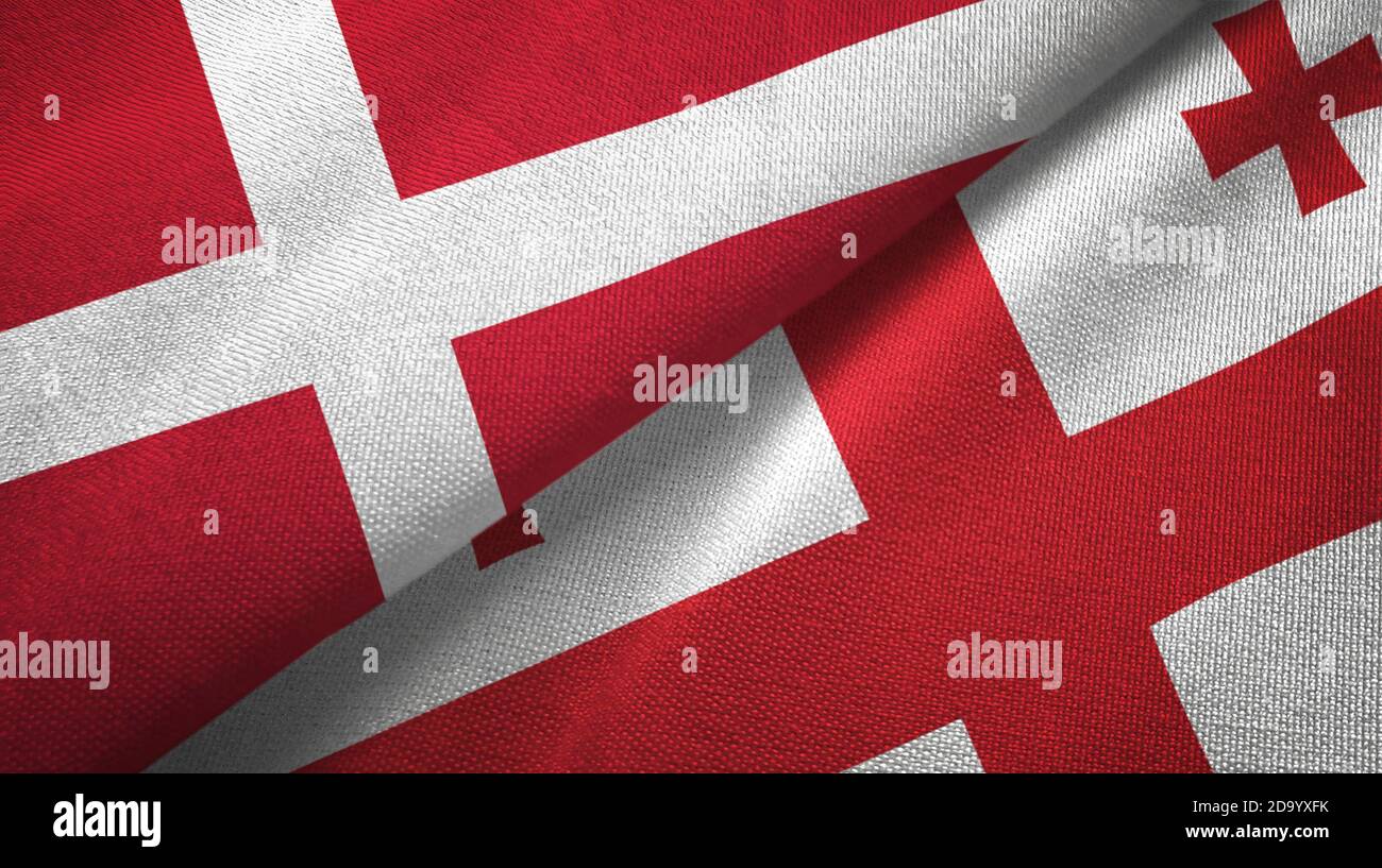 Denmark and Georgia two flags textile cloth, fabric texture Stock Photo ...