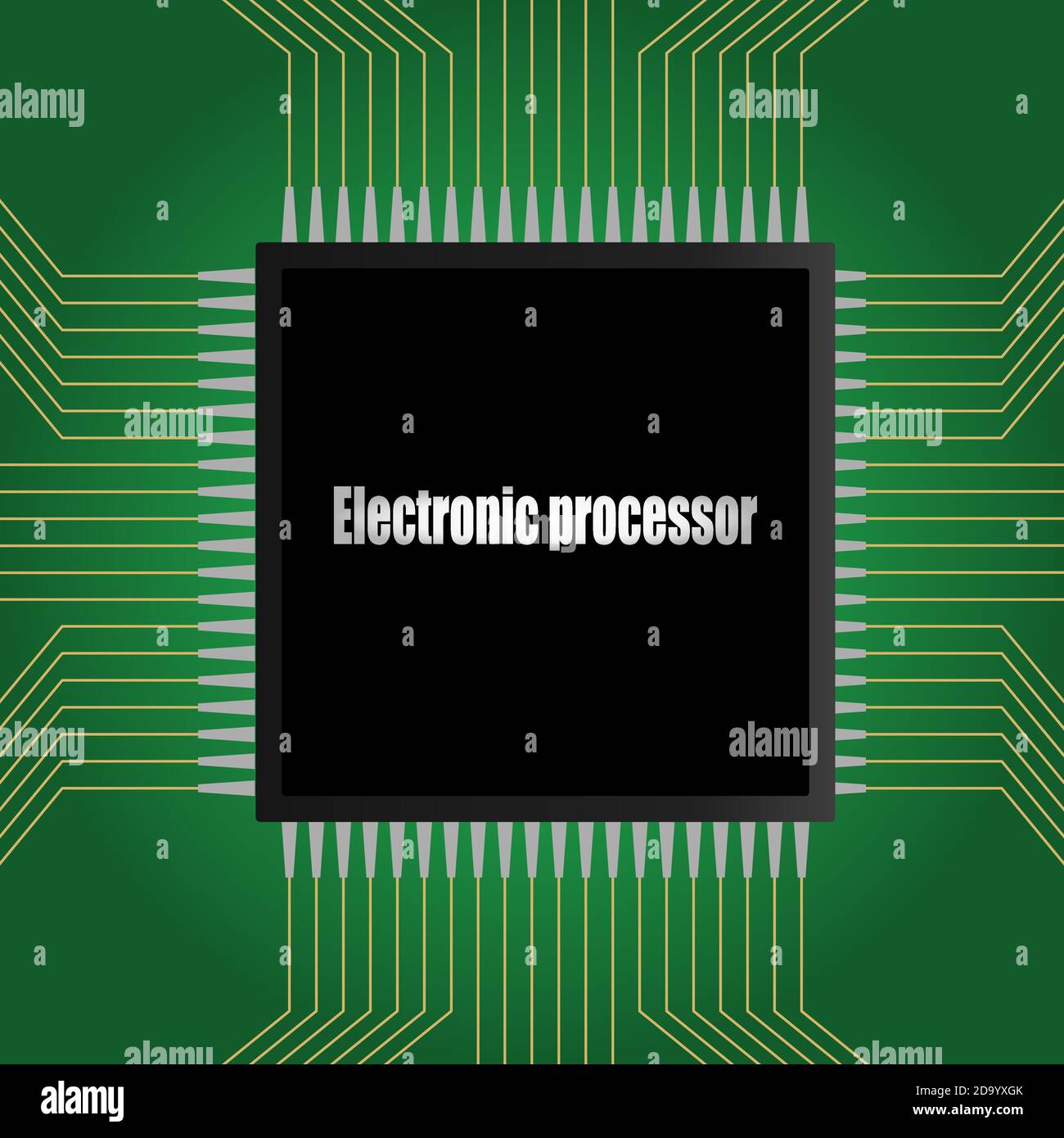 The electronic chip of the processor on the green printed circuit board ...