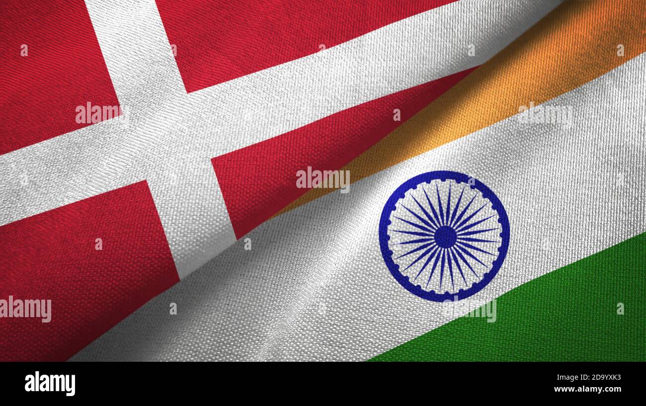 Denmark and India two flags textile cloth, fabric texture Stock Photo ...