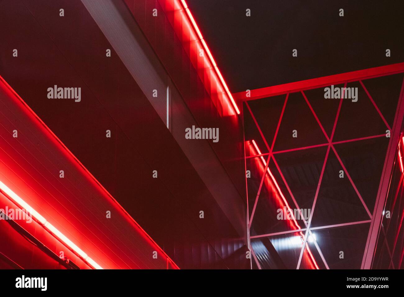 neon lighting illumination building high-tech style geometry lines ...