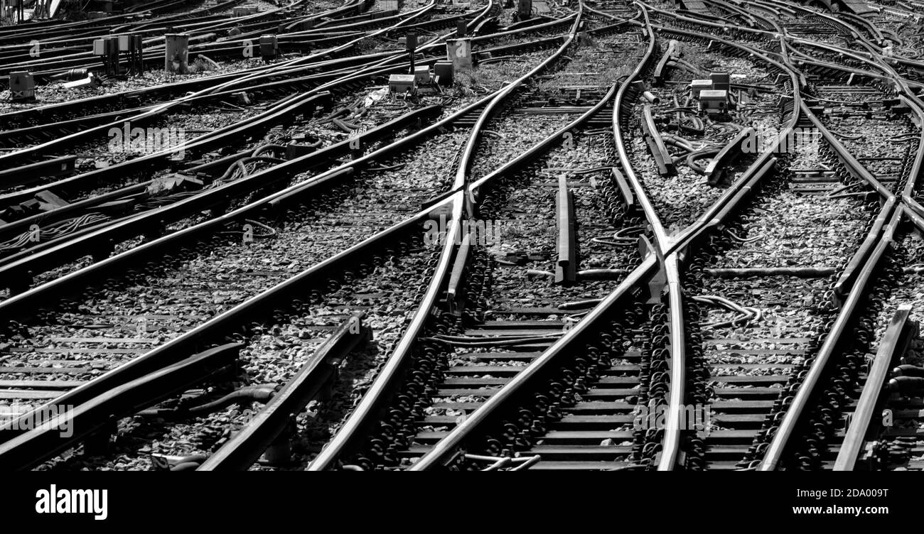 Patterns made by railway tracks leading into Waterloo Station, London ...