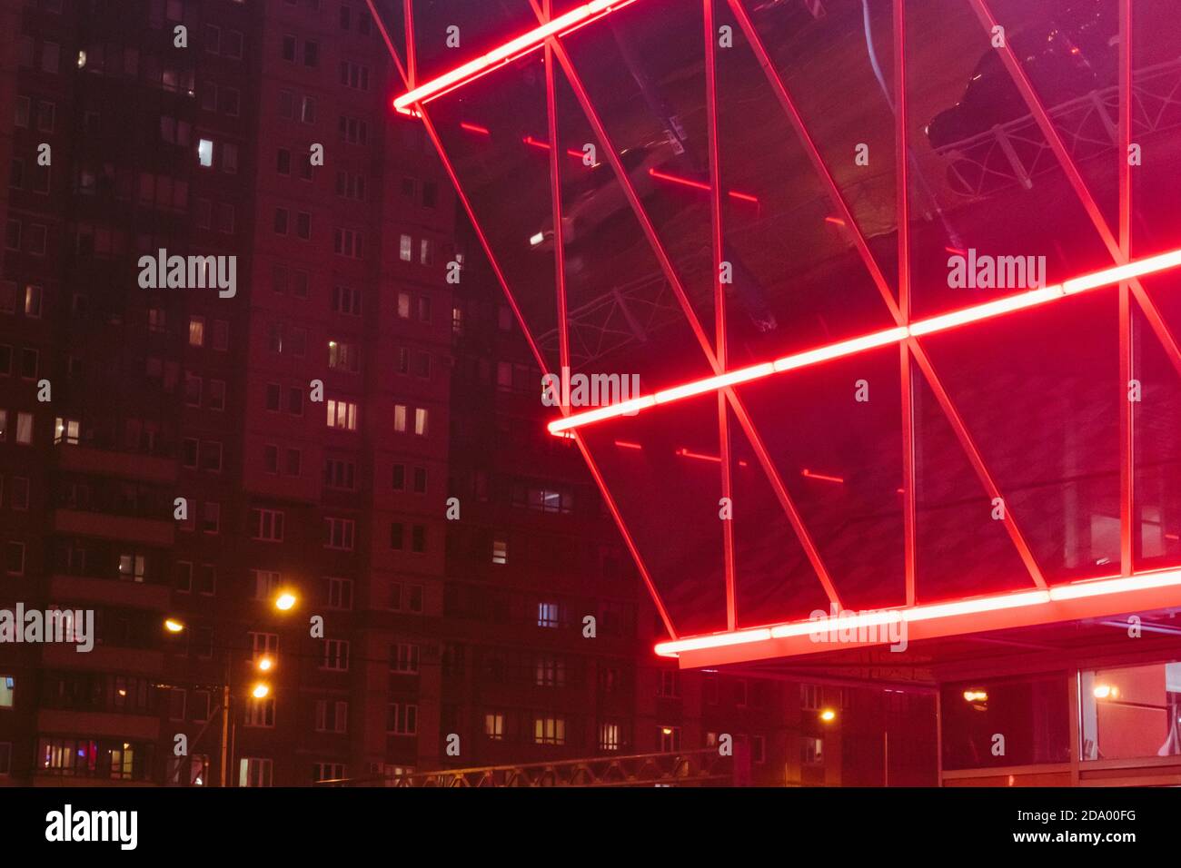 neon lighting illumination building high-tech style geometry lines ...