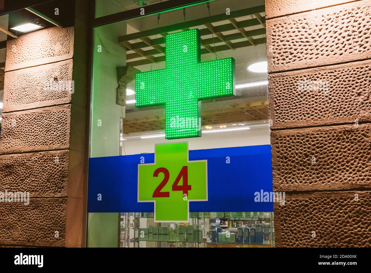 Pharmacy Cross 24 Hours Of Medication Helps Symptoms pills Stock Photo ...