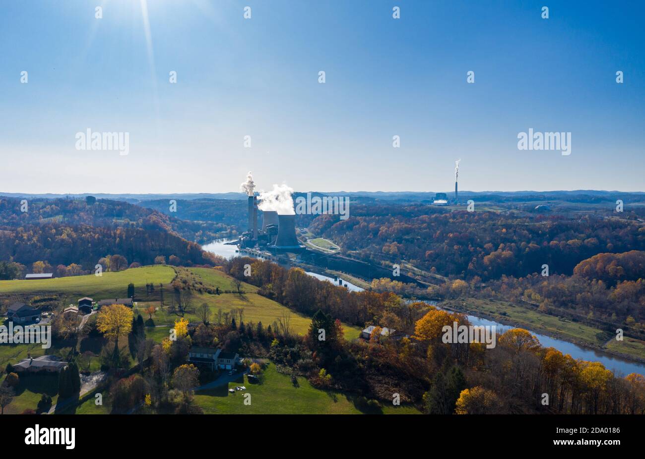 Aerial view of the Fort Martin coal powered power station near ...