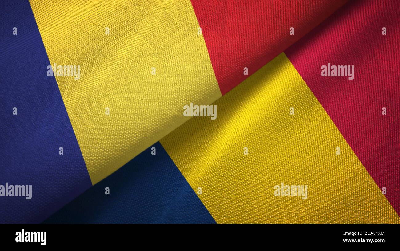 Romania and Chad two flags textile cloth, fabric texture Stock Photo ...