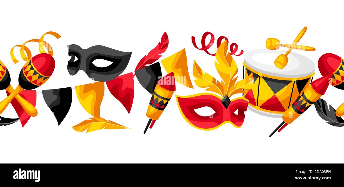 Carnival party seamless pattern with celebration icons, objects and ...