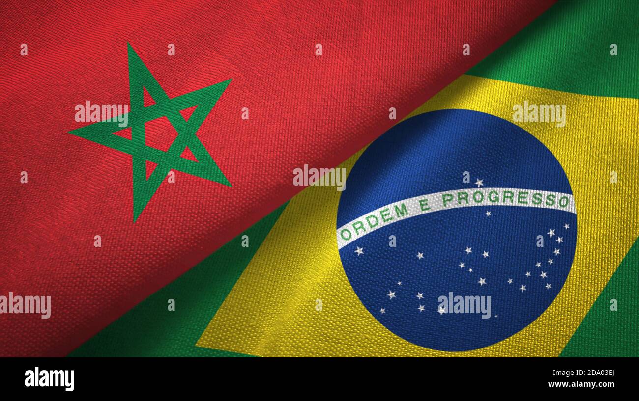Morocco and Brazil two flags textile cloth, fabric texture Stock Photo ...