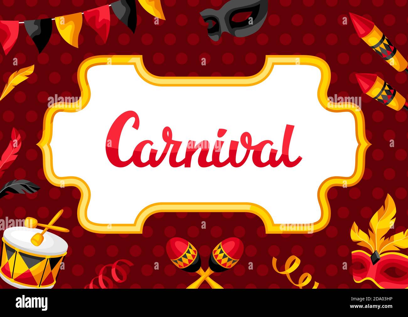 Carnival party background with celebration icons, objects and decor ...