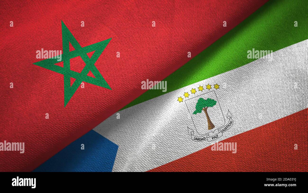 Morocco and Equatorial Guinea two flags textile cloth, fabric texture ...