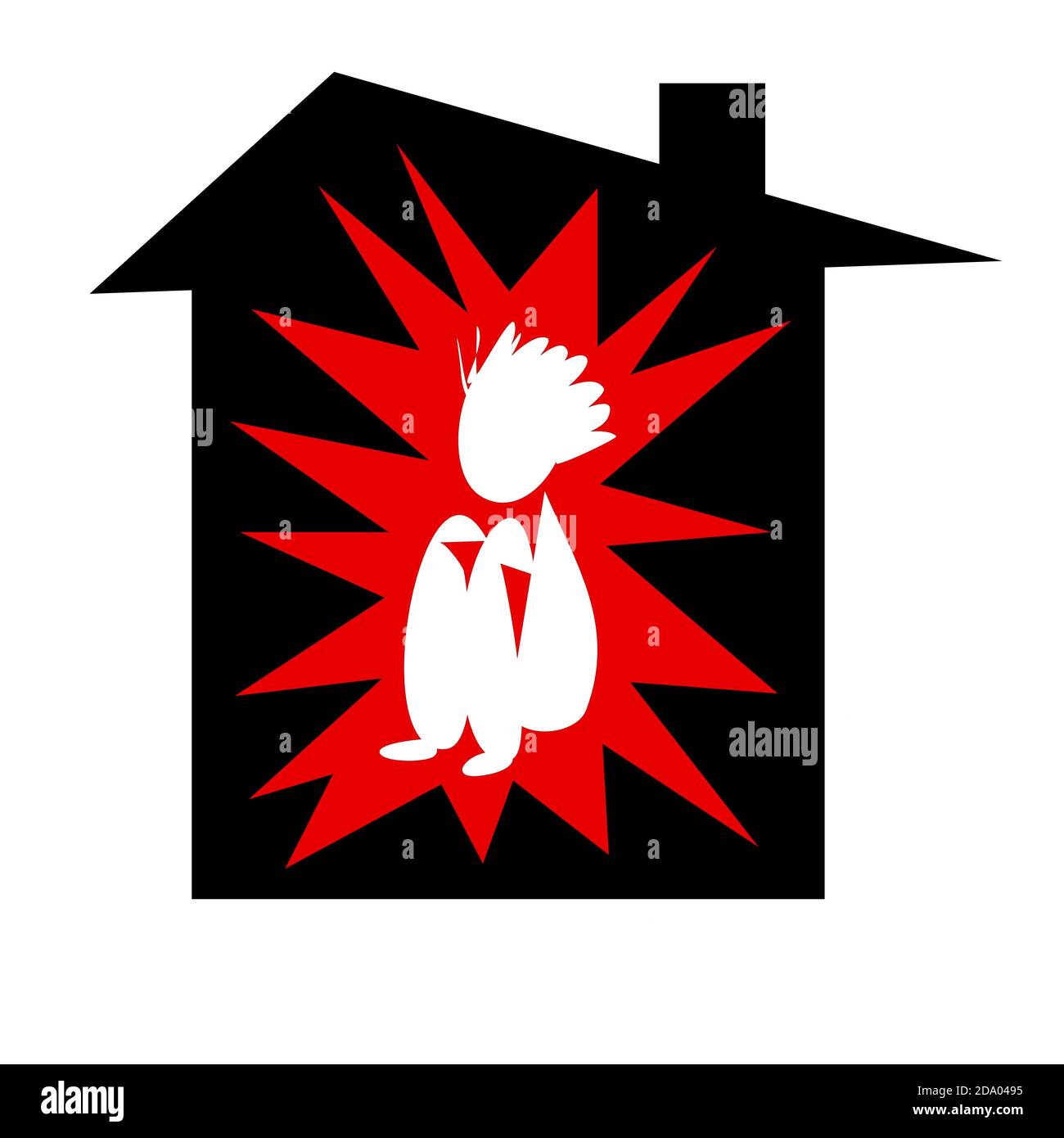 Simple concept drawing of a person suffering from isolation at home ...