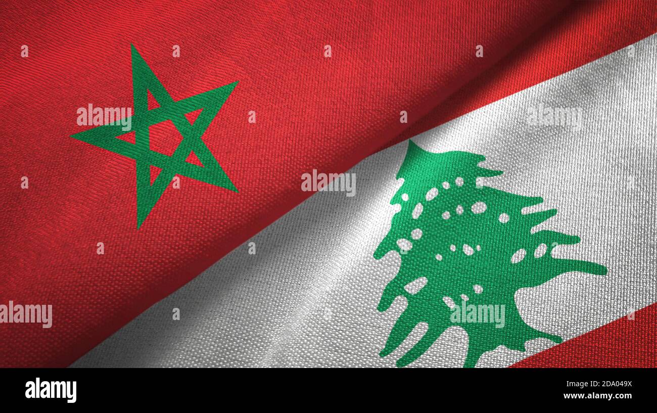 Morocco and Lebanon two flags textile cloth, fabric texture Stock Photo ...