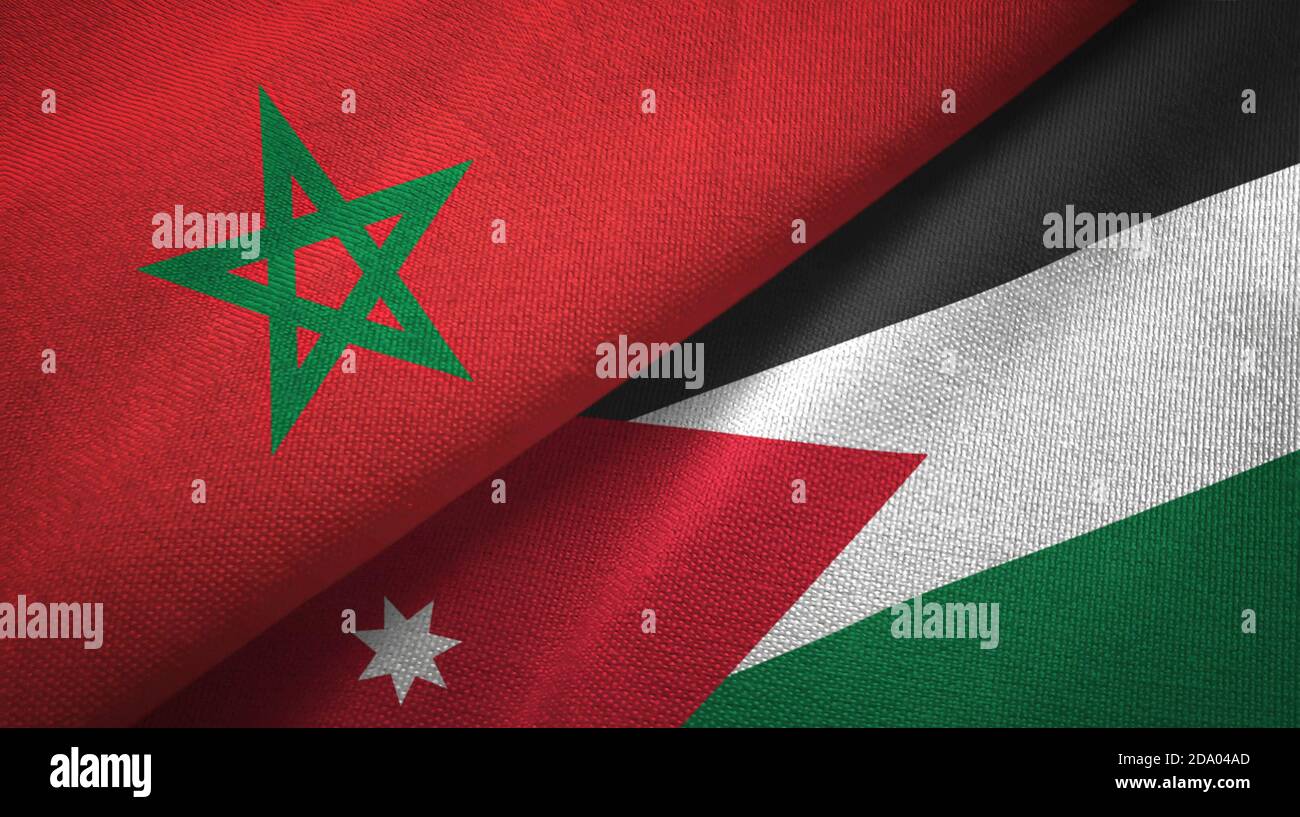 Morocco and Jordan two flags textile cloth, fabric texture Stock Photo ...