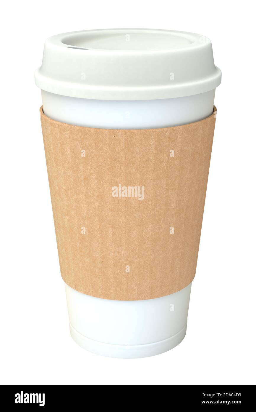 Blank white takeaway coffee cup with cover and sleeve isolated on white ...