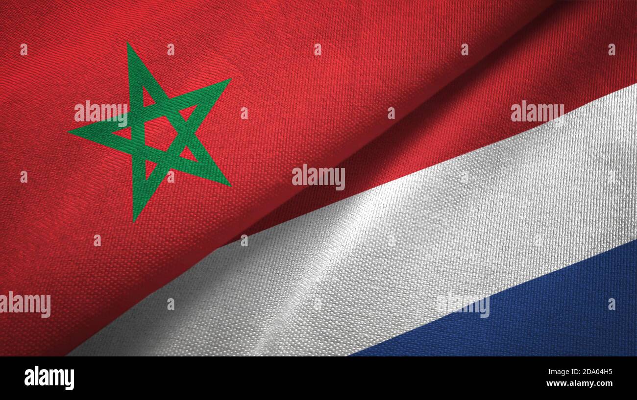 Morocco and Netherlands two flags textile cloth, fabric texture Stock ...