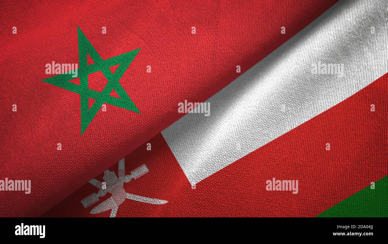 Morocco and Oman two flags textile cloth, fabric texture Stock Photo ...