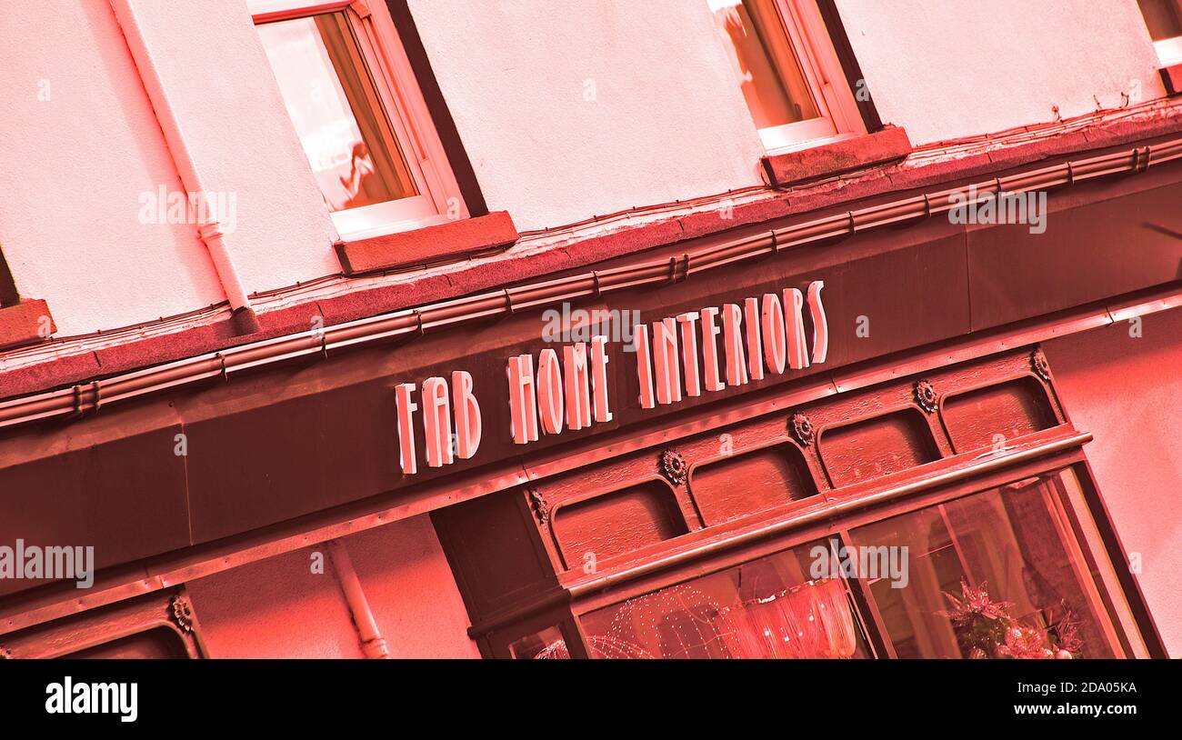 Home interiors shop front and sign Stock Photo - Alamy