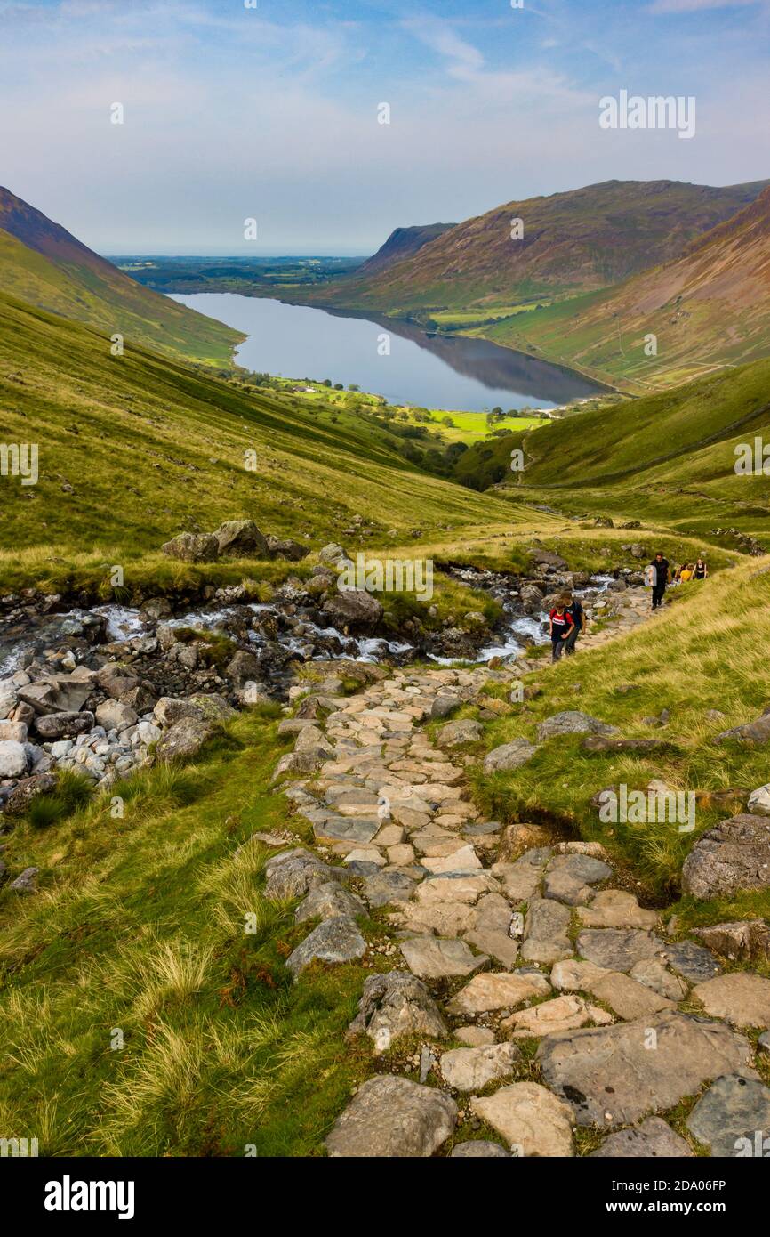 SCAFELL PIKE, ENGLAND - AUGUST 11:- Hikers beginning the climb to the ...