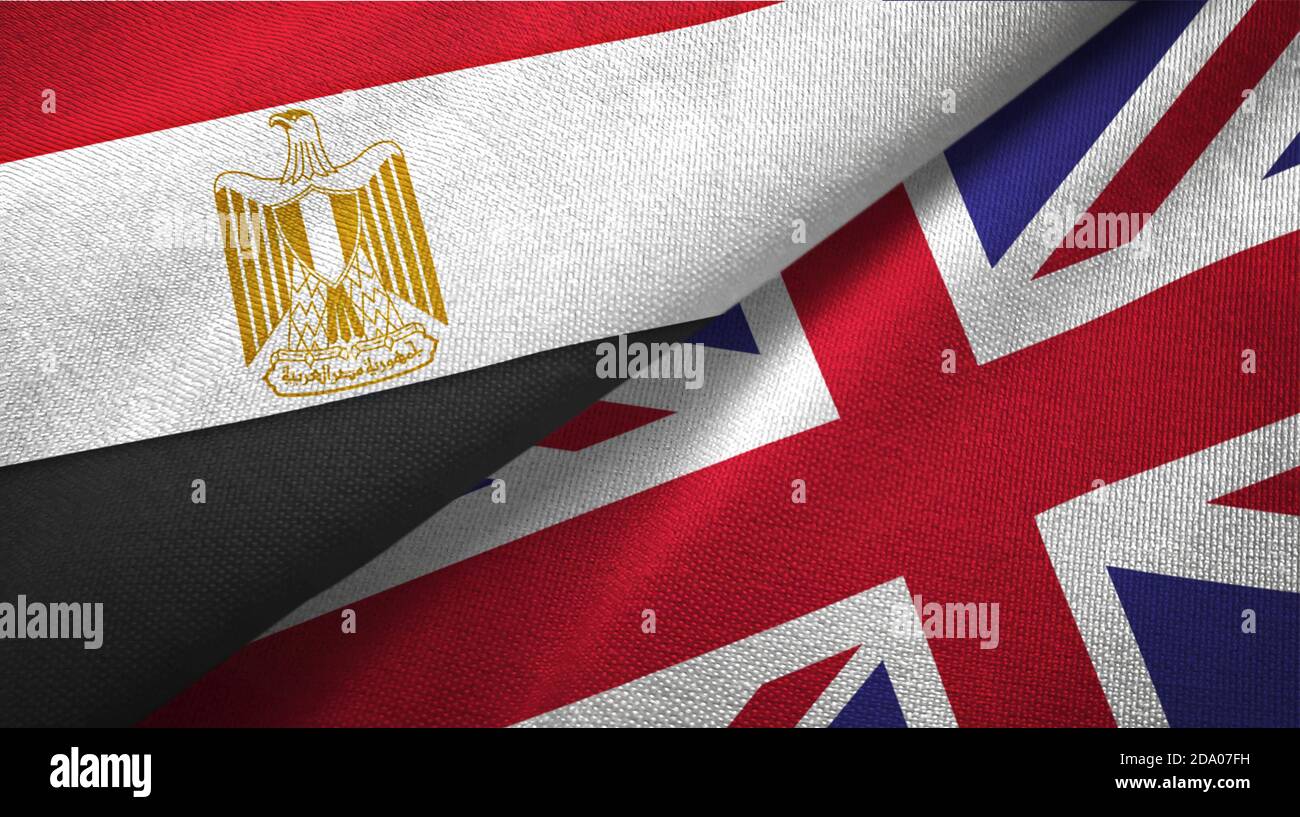 Egypt and United Kingdom two flags textile cloth, fabric texture Stock ...