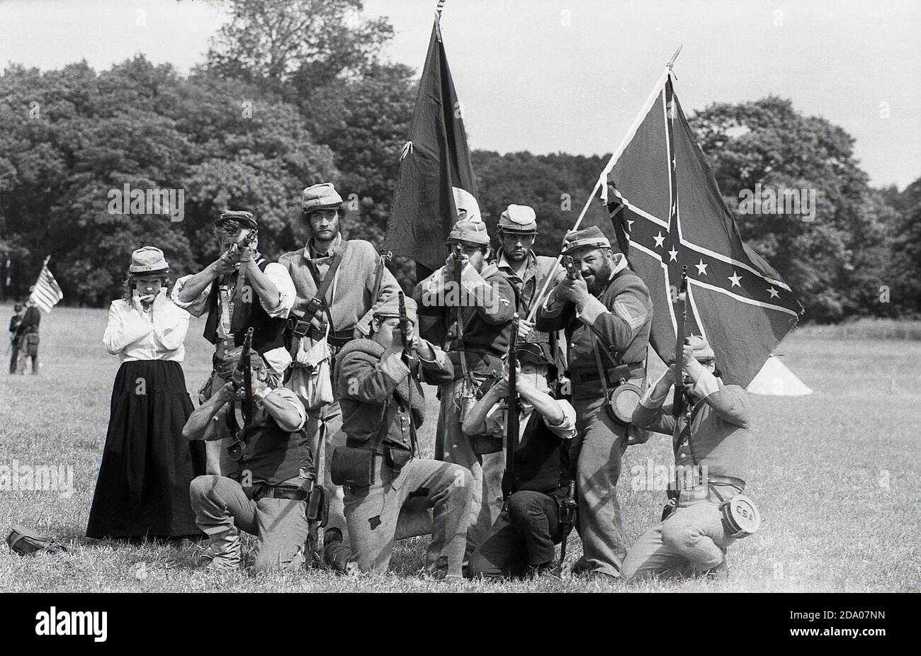 1980s, historical, outside in a field, history enthusiasts in costumes ...