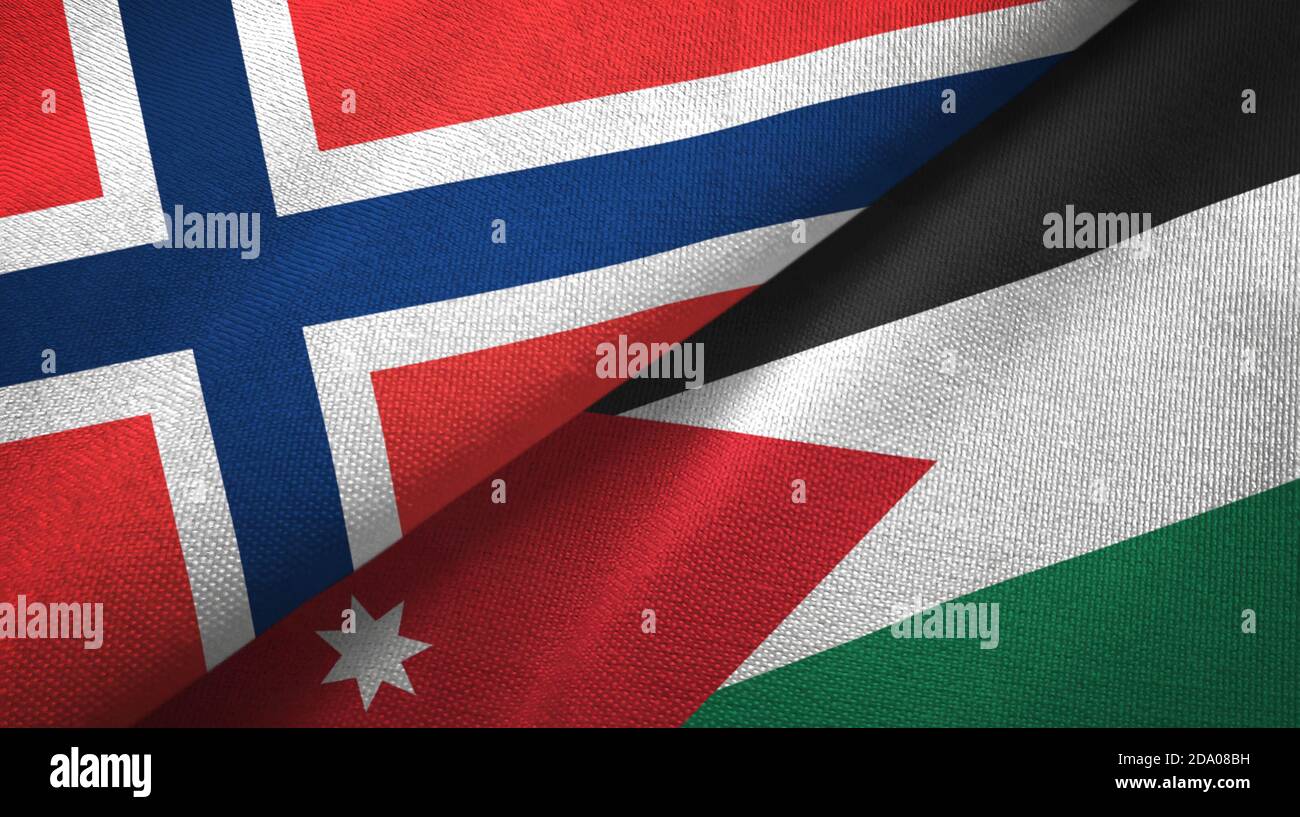 Norway and Jordan two flags textile cloth, fabric texture Stock Photo ...