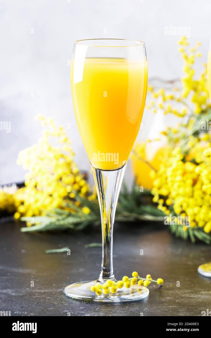 Festive alcohol cocktail mimosa with orange juice and cold dry ...