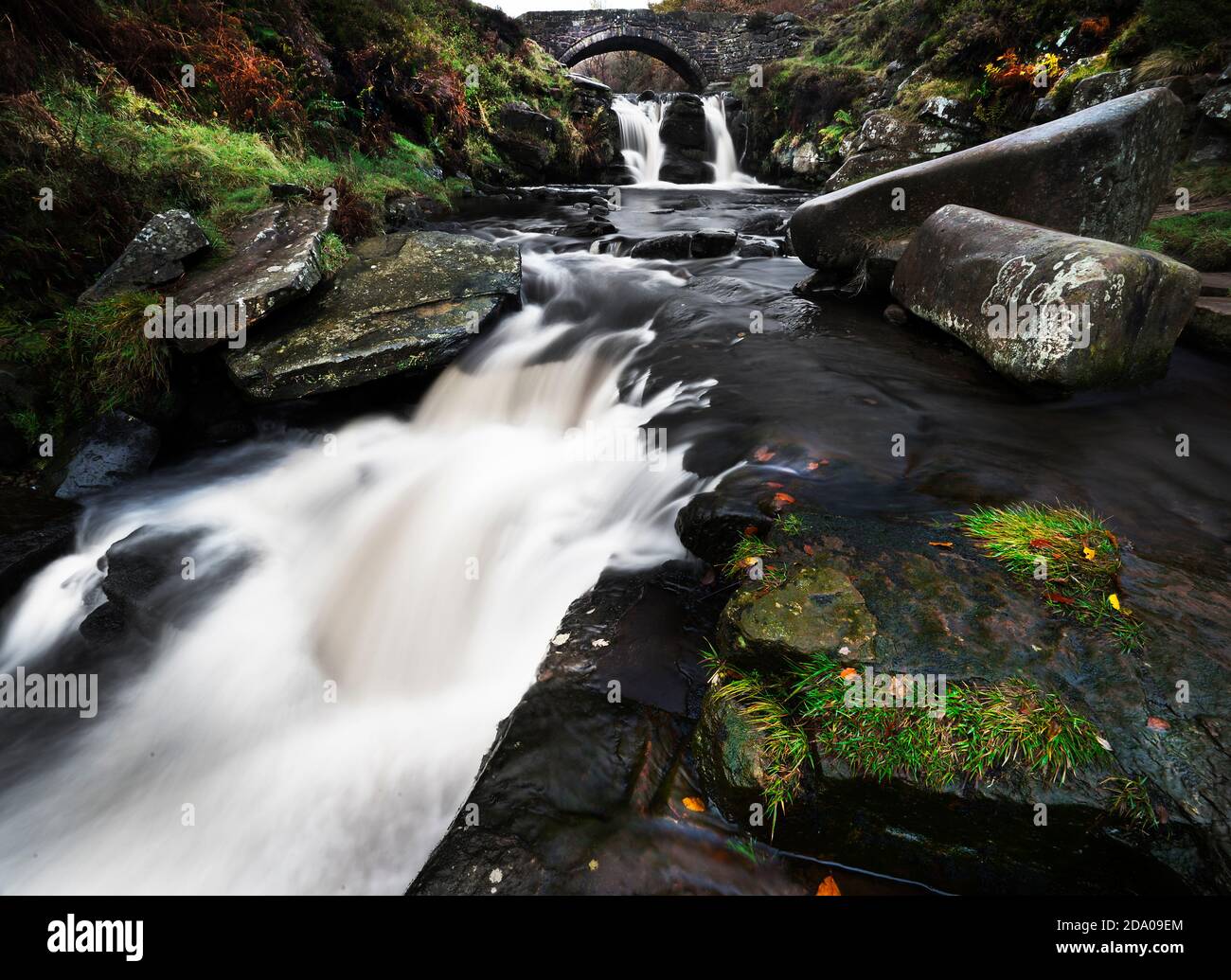 The waterfalls of the River Dane at Three Shires Head, the Peak ...