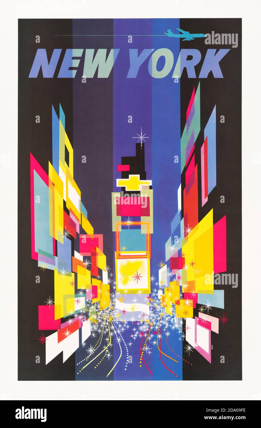 Time Square poster, airline ad, New York, stilistic version of Times ...