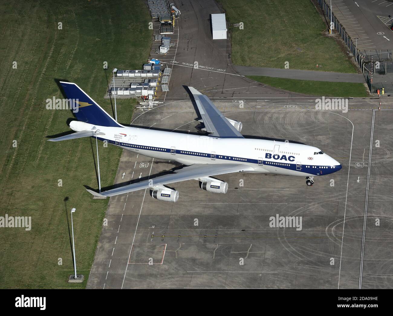 Aerial view of British Airways Boeing 747-400 Jumbo Jets at Cardiff ...