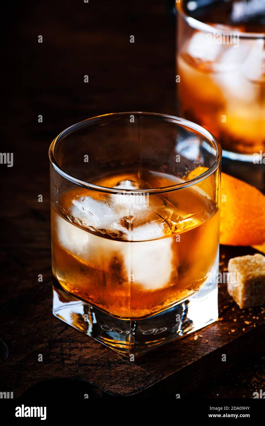 Old Fashioned - classic alcoholic cocktail with bourbon whiskey, bitter ...