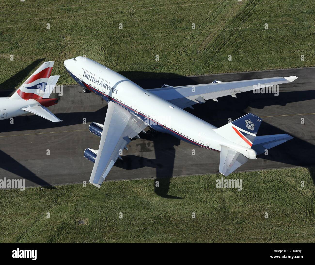 Aerial view of British Airways Boeing 747-400 Jumbo Jets at Cardiff ...